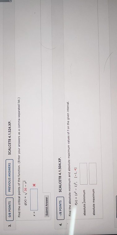Solved 3. 0/8 POINTS PREVIOUS ANSWERS SCALCET8 4.1.524.XP. | Chegg.com