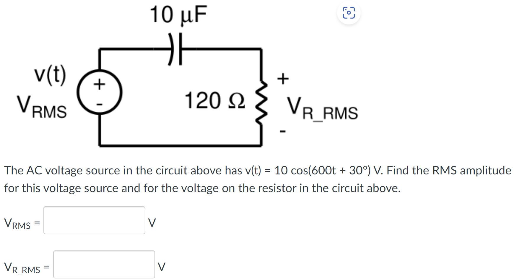 Solved The AC voltage source in the circuit above has | Chegg.com
