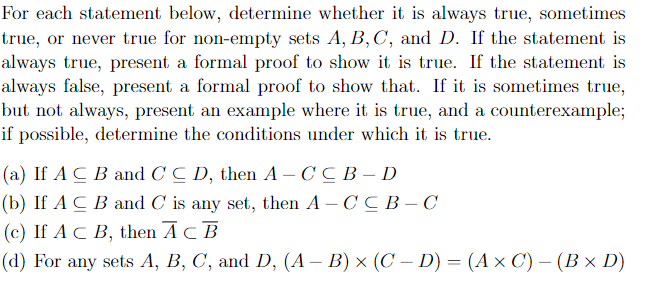 Solved For each statement below, determine whether it is | Chegg.com