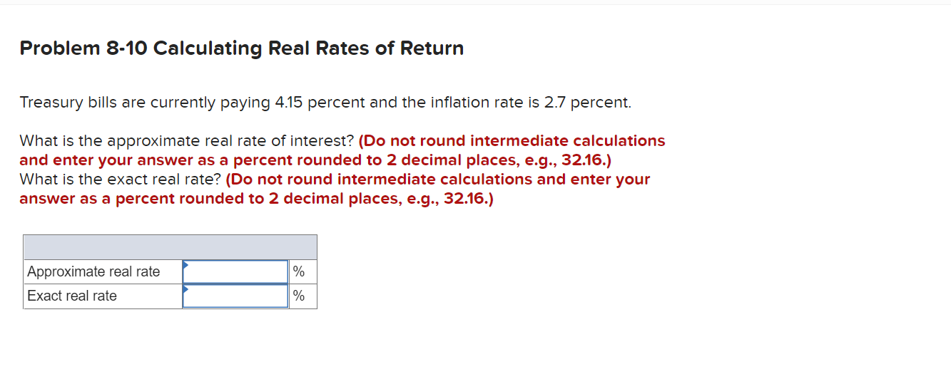 Solved Problem 8-10 Calculating Real Rates of Return | Chegg.com