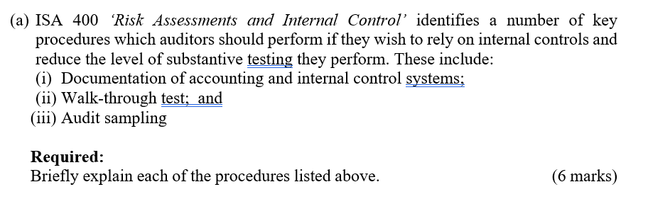 Solved (a) ISA 400 Risk Assessments and Internal Control | Chegg.com