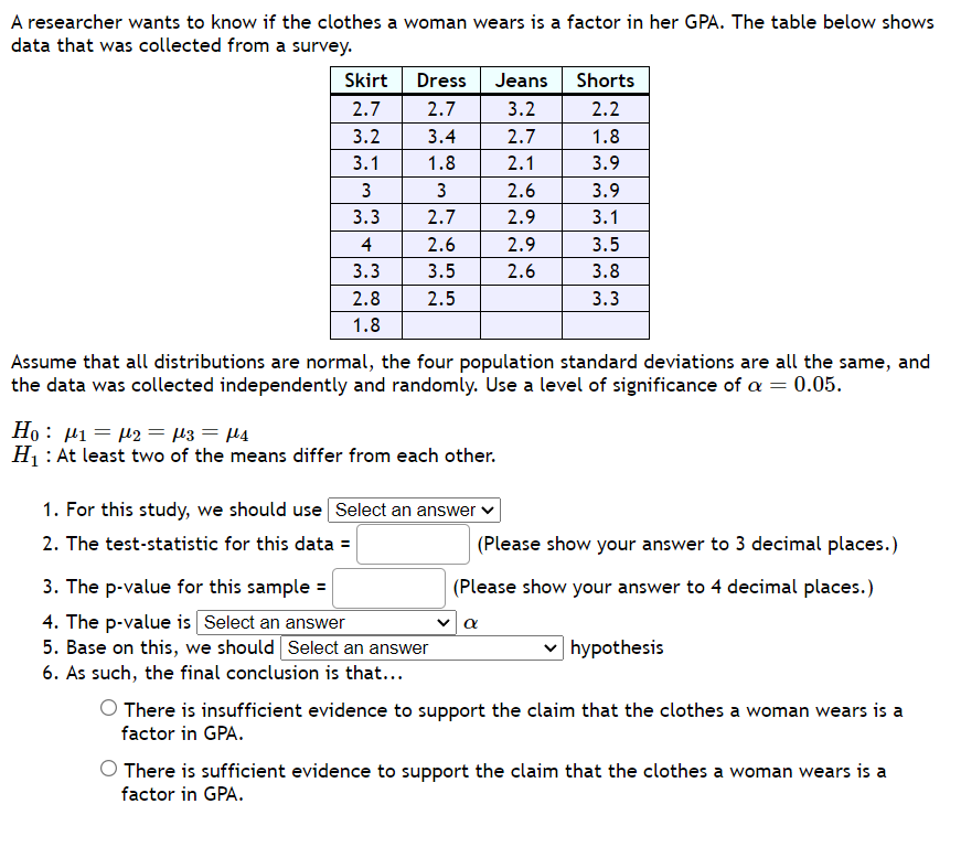 Solved A researcher wants to know if the clothes a woman | Chegg.com