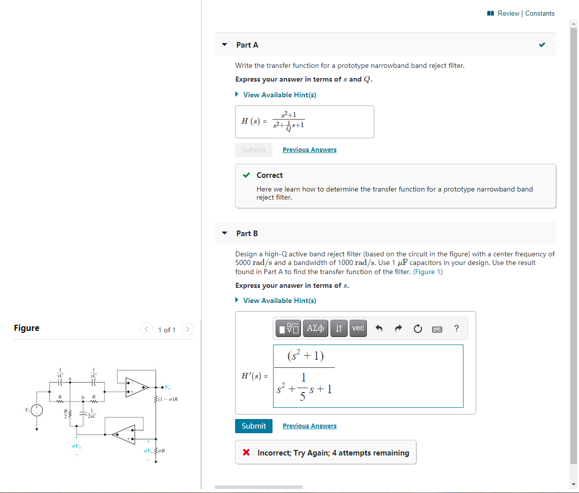 Solved Review Constants Part A Write the transfer function | Chegg.com