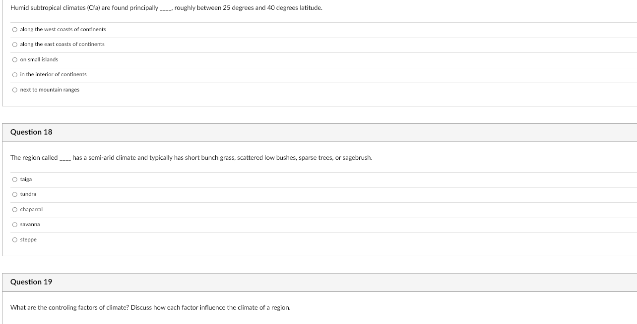 Solved Humid subtropical climates (Cfa) are found | Chegg.com