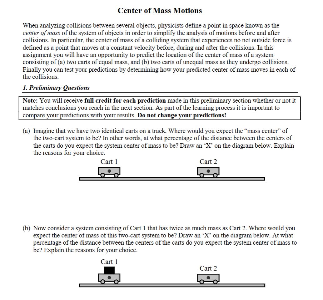 Solved Center of Mass Motion in a 1D Collision for Unequal | Chegg.com