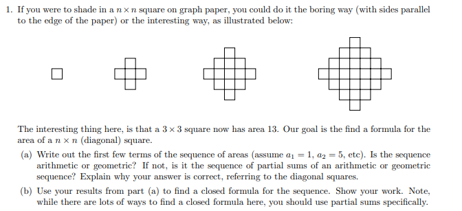 Solved 1. If you were to shade in a nx n square on graph | Chegg.com