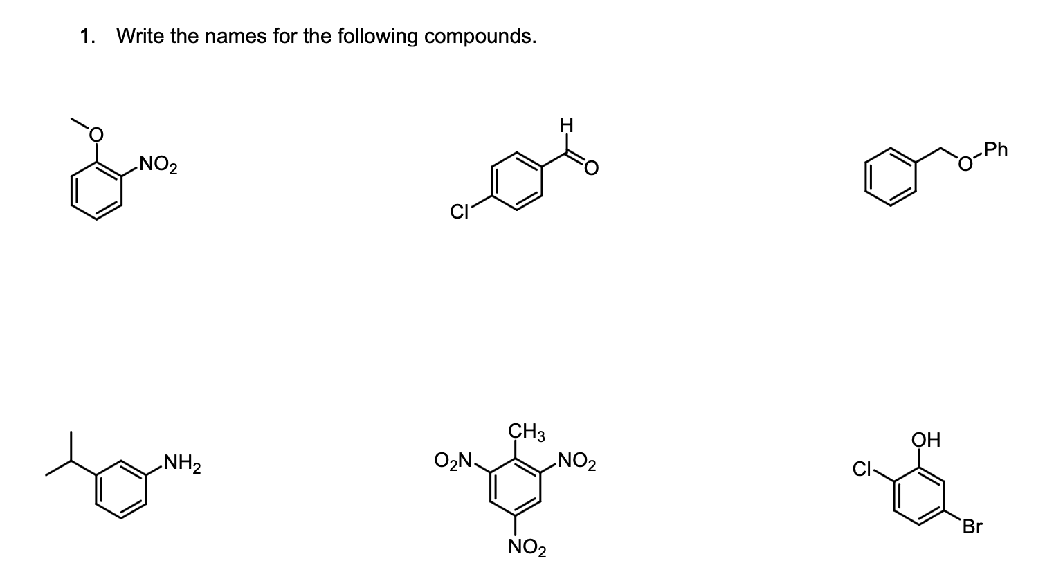 Solved 1. Write the names for the following compounds. Ph | Chegg.com