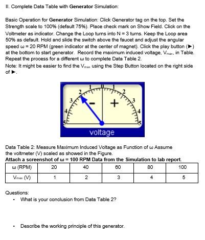 Solved II. Complete Data Table with Generator Simulation: | Chegg.com