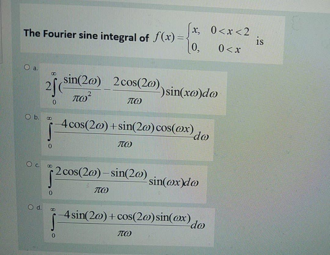 Solved The Fourier sine integral of f(x) = 0 | Chegg.com