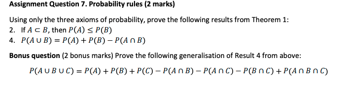 Solved Assignment Question 7. Probability rules (2 marks) | Chegg.com