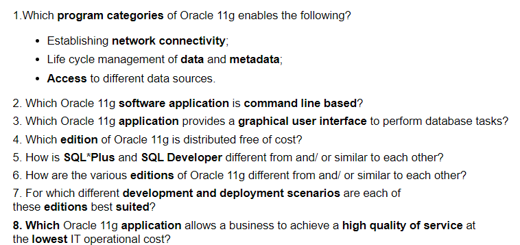 Solved 1.Which program categories of Oracle \\( 11 | Chegg.com