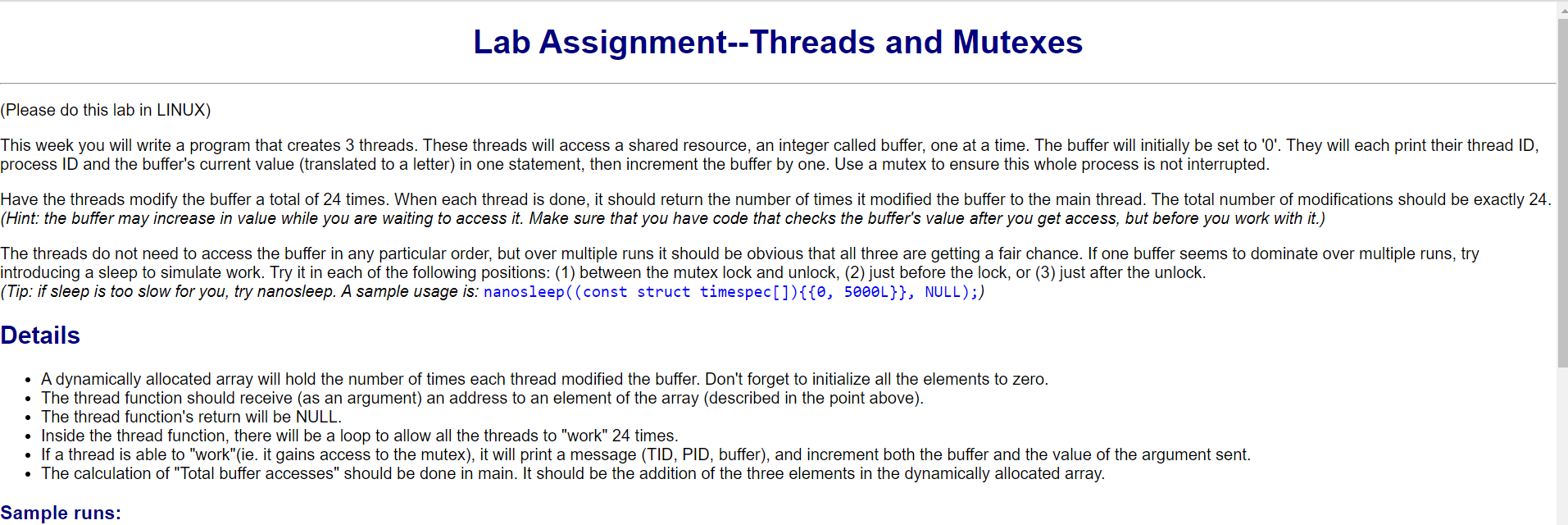 Lab Assignment--Threads and Mutexes (Please do this | Chegg.com