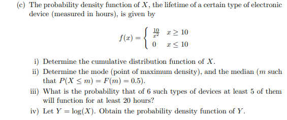 Solved (e) The probability density function of X, the | Chegg.com