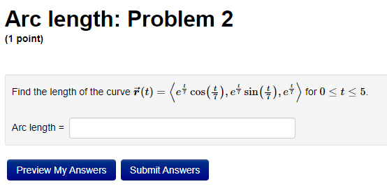 Solved Arc length: Problem 2 (1 point) Find the length of | Chegg.com