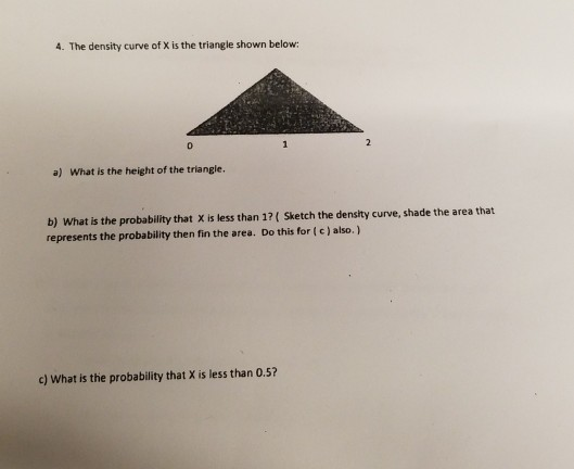 Solved 4. The density curve of X is the triangle shown | Chegg.com