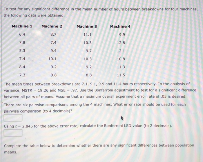 Solved To test for any significant difference in the mean | Chegg.com