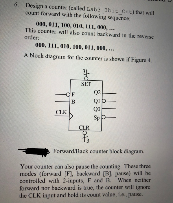 Solved 6. Design a counter (called Lab3_3bit_Cnt) that will | Chegg.com