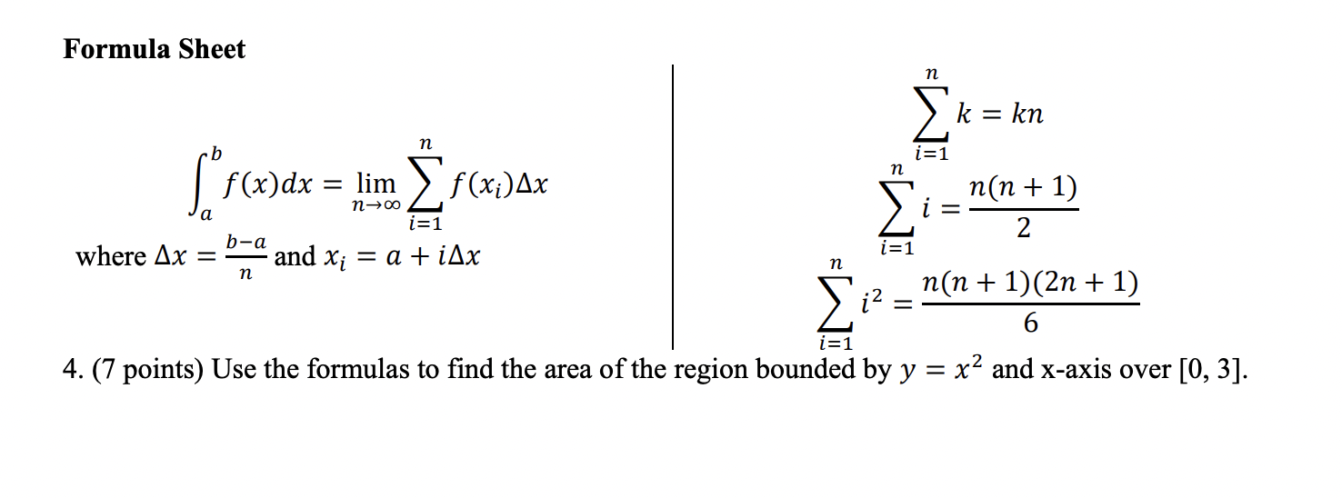 Solved Use the formulas to find the area of the region | Chegg.com