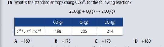 Solved 19 What is the standard entropy change, ΔS9, for the | Chegg.com