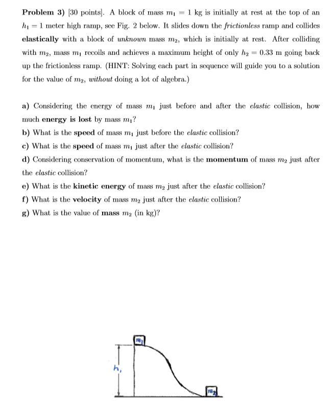 Solved Problem 3) (30 points). A block of mass mi = 1 kg is | Chegg.com