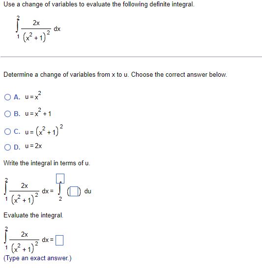 Solved Use a change of variables to evaluate the following | Chegg.com