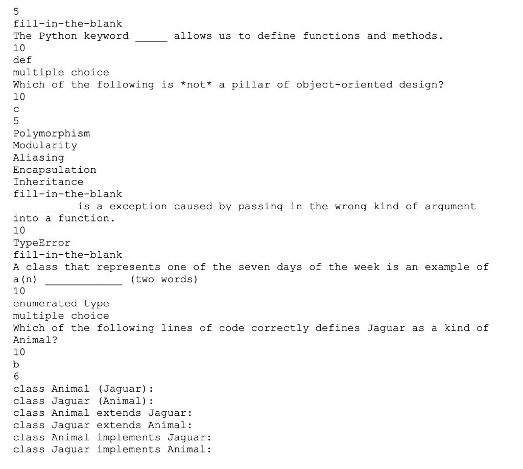 Solved Question class Class representing a question on an | Chegg.com