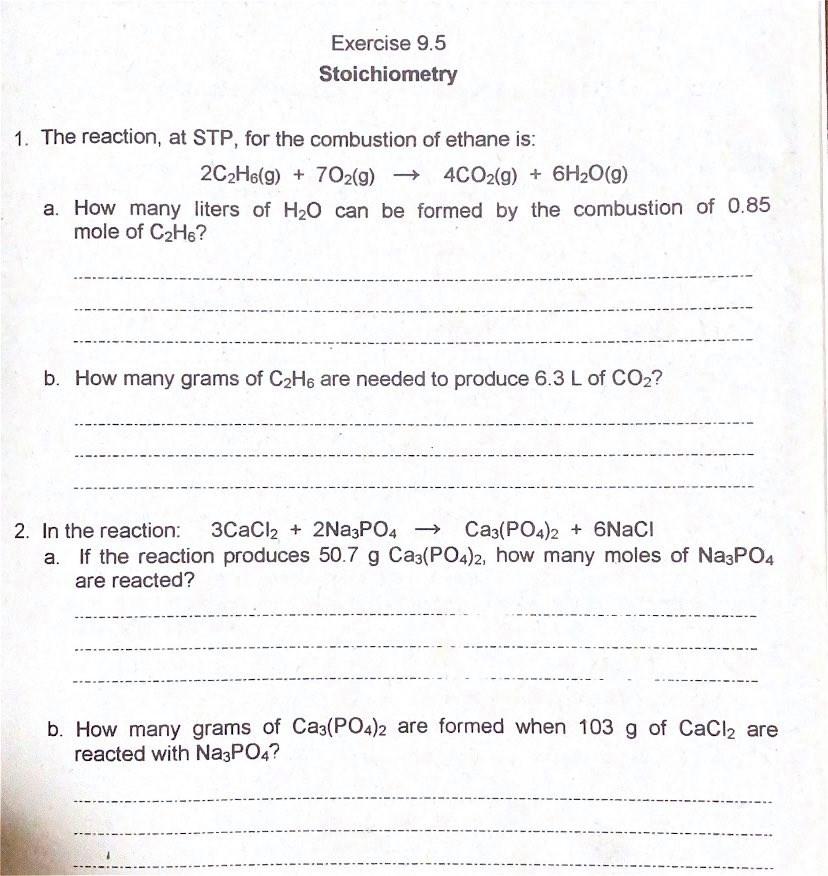 Solved Exercise 9.5 Stoichiometry 1. The reaction, at STP, | Chegg.com