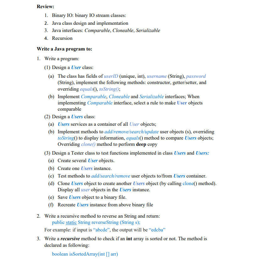 Solved Review: 1. Binary 10: binary 10 stream classes: 2. | Chegg.com