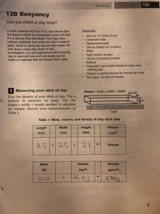 Solved Buoyan nvestigation 12B 12B Buoyancy Can you make a | Chegg.com