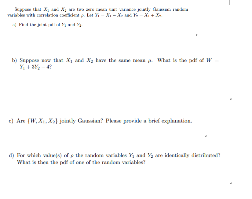 Solved Suppose that X1 and X, are two zero mean unit | Chegg.com