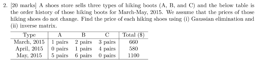 Solved 2. [20 marks] A shoes store sells three types of | Chegg.com