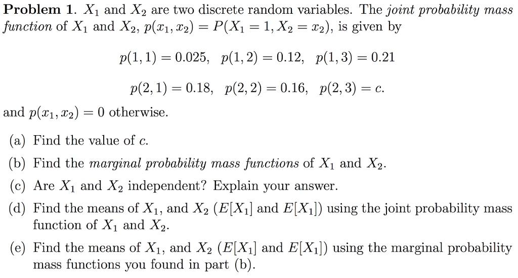 Solved Problem 1. Xi and X2 are two discrete random | Chegg.com