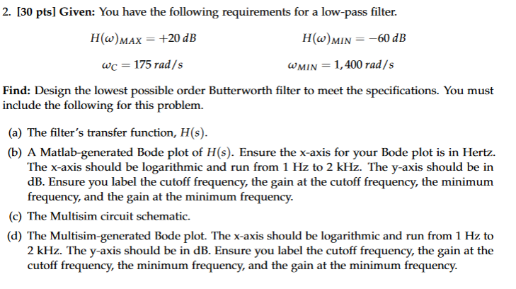 Solved 2. [30 pts] Given: You have the following | Chegg.com