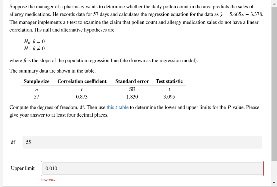 Choose the appropriate degrees of freedom (df) for | Chegg.com
