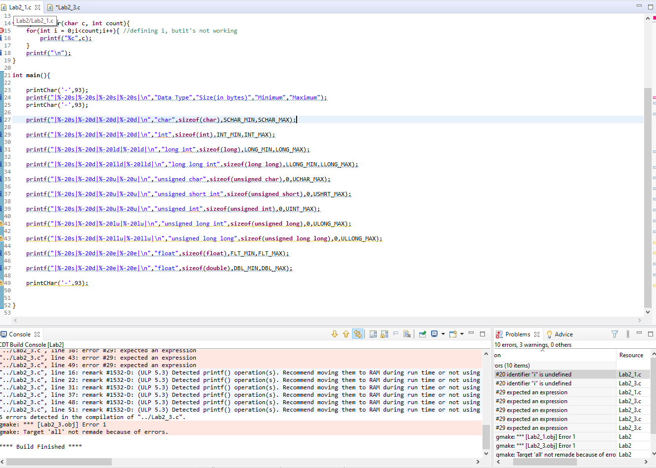 Solved In this C program, it says that "i" is undefined and | Chegg.com