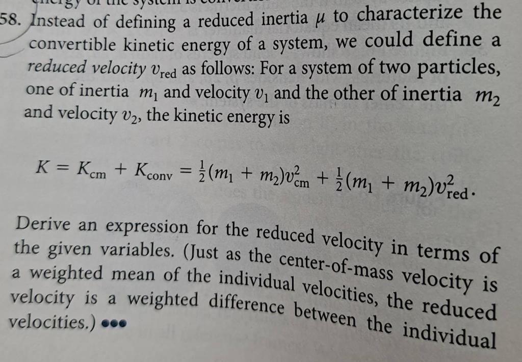 Solved 58. Instead of defining a reduced inertia u to | Chegg.com