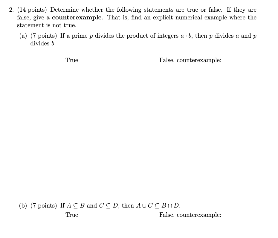Solved 2. (14 points) Determine whether the following | Chegg.com