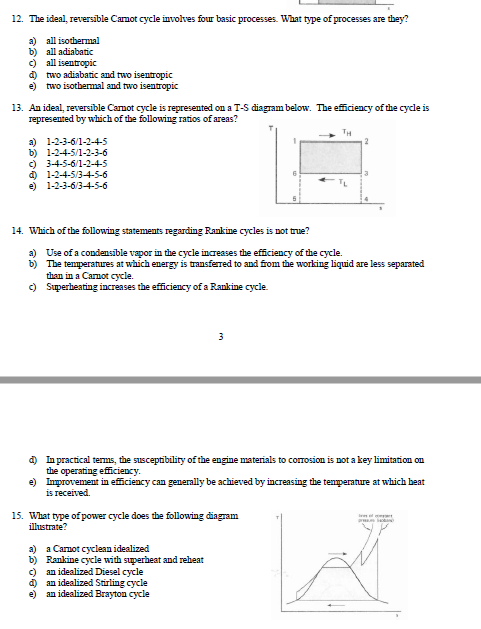 Solved 12. The ideal, reversīble Camot cycle involves four | Chegg.com
