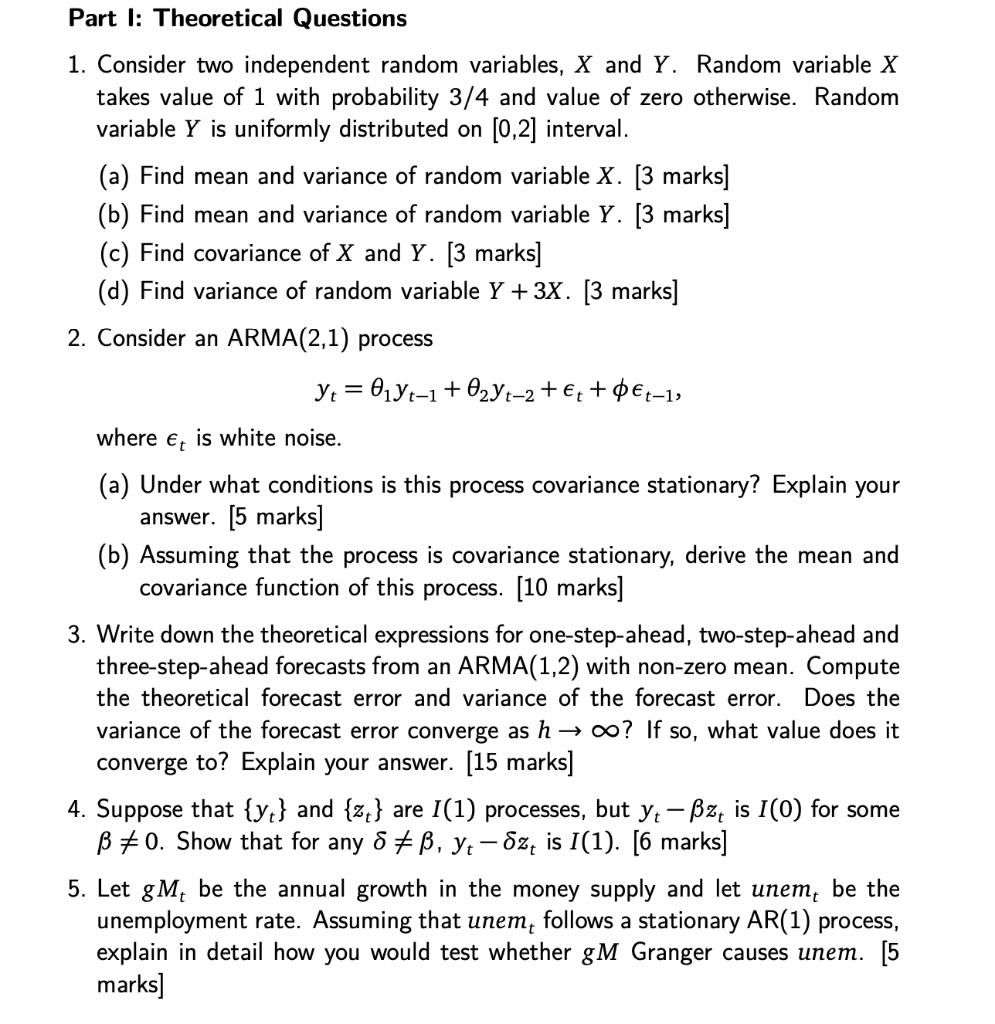 Solved Part I: Theoretical Questions 1. Consider two | Chegg.com