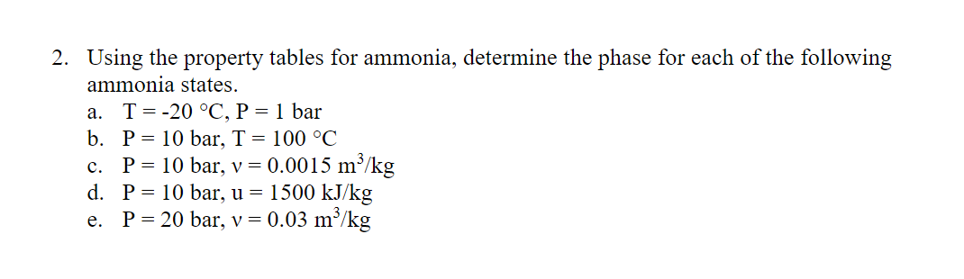Solved a. 2. Using the property tables for ammonia, | Chegg.com