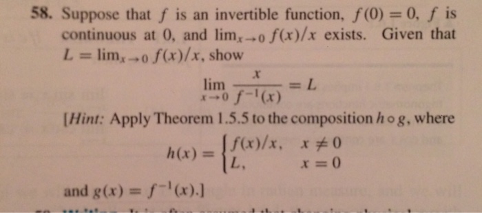 Solved 58. Suppose that f is an invertible function, f(0) | Chegg.com