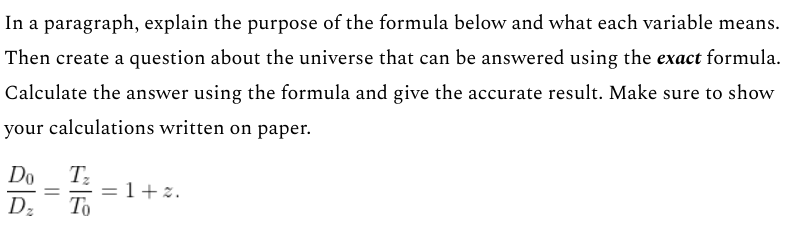 Solved Astronomy. This formula relates to cosmic diameter, | Chegg.com