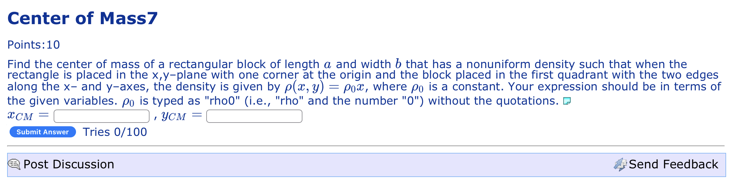 Solved Find the center of mass of a rectangular block of | Chegg.com