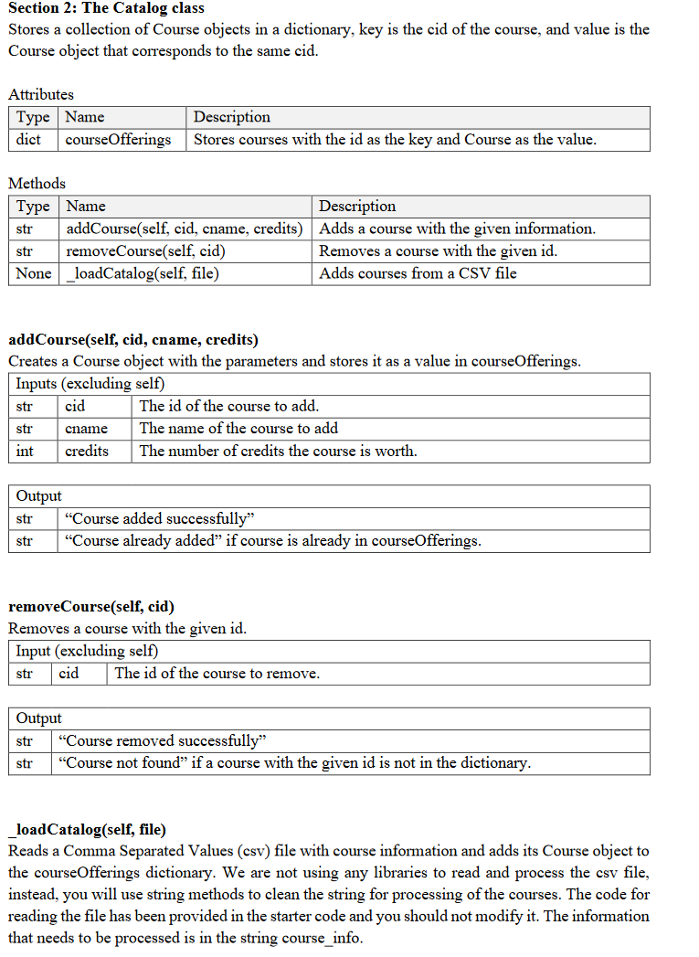 Solved Section 2: The Catalog class Stores a collection of | Chegg.com
