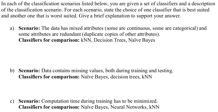 In Each Of The Classification Scenarios Listed Below
