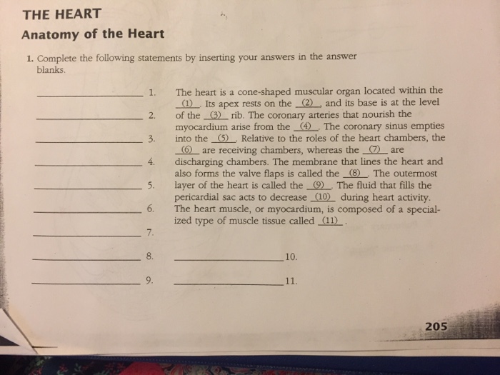 Solved THE HEART Anatomy of the Heart 1. Complete the | Chegg.com