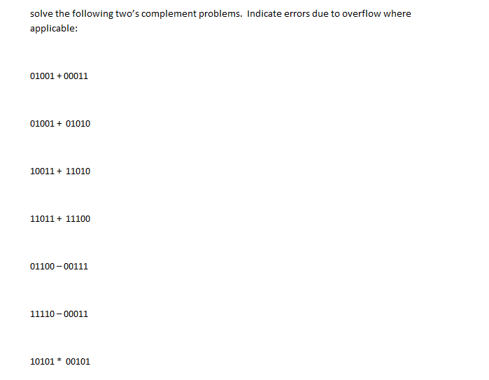 Solved solve the following two's complement problems. | Chegg.com