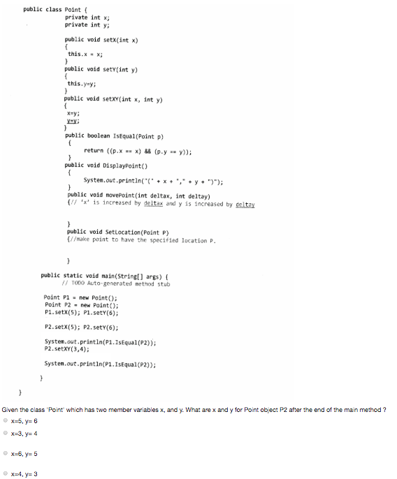 Solved public class Point private int x; private int y | Chegg.com