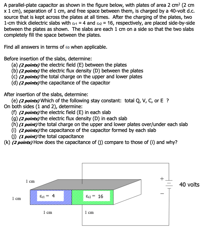 Solved A parallel-plate capacitor as shown in the figure | Chegg.com