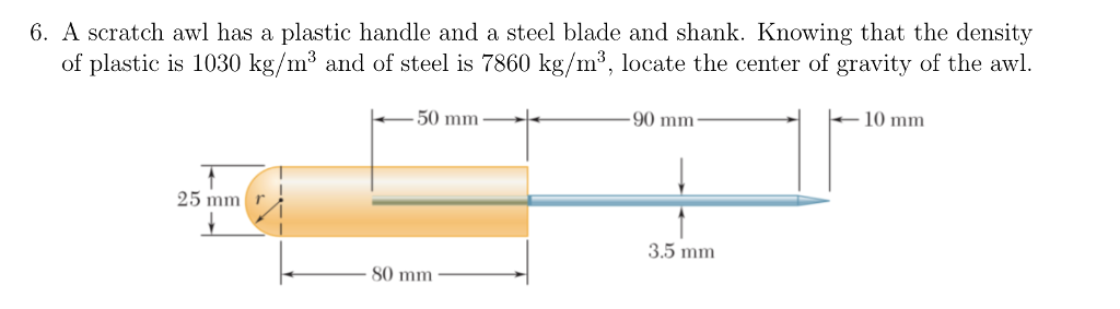 Solved 6. A scratch awl has a plastic handle and a steel | Chegg.com
